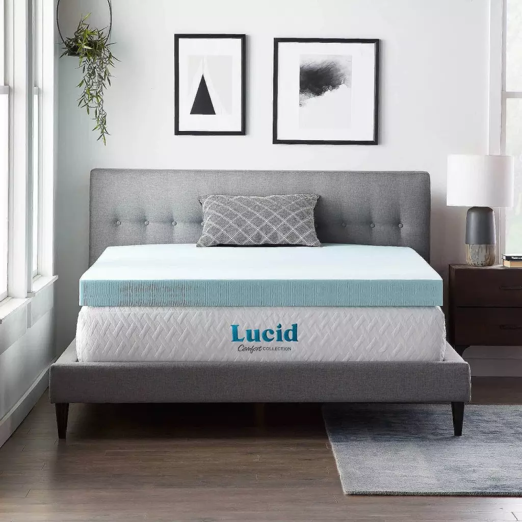 lucid memory foam mattress topper, bedroom makeover