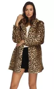 Leopard Faux Fur Coat Vintage Warm Long Sleeve Parka Jacket Collina