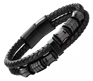 Black Leather Bracelet na Panlalaki