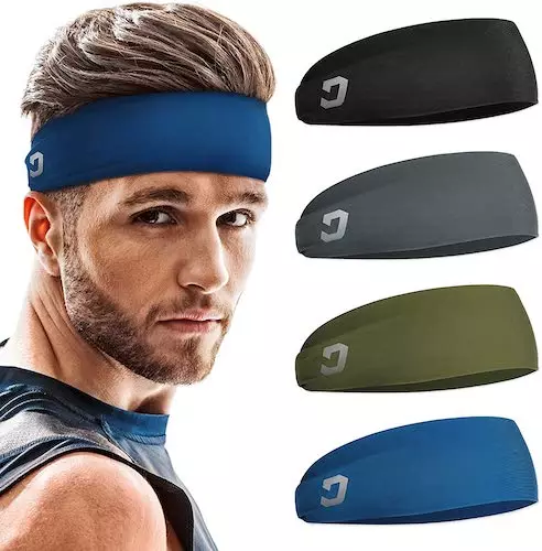 Vinsguir Mens Sweat-wicking Headband, 4- Pack