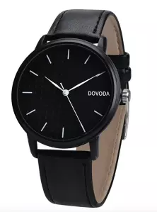 Black Leather Watch Men's