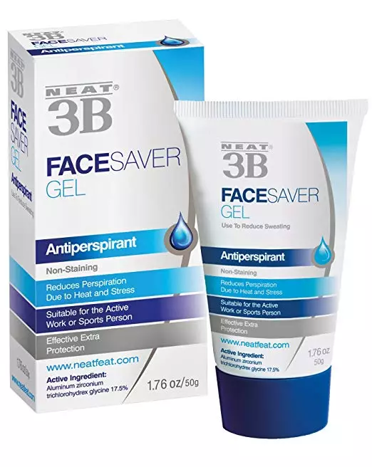 ເຫື່ອອອກມືຕີນ hyperhidrosis ການປິ່ນປົວຈາກຮ້ານຂາຍຢາ Neat Feat 3B Face Saver Antiperspirant Gel ສໍາລັບໃບຫນ້າ perspiration ແລະເງົາ