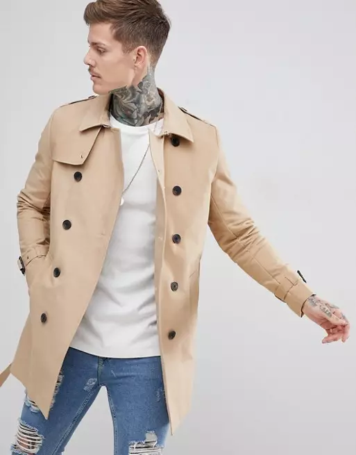 Burberry-Trenchcoat-Alternativen im Herbst-Asos-Design, wasserabweisend, zweireihig in Stein