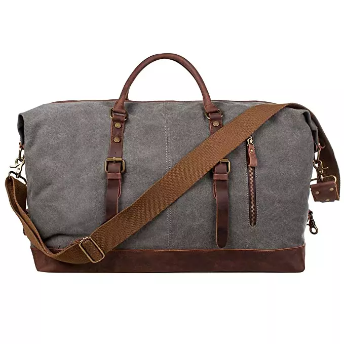 S-ZONE Oversized plátno z pravej kože Cestovná taška Duffel kabelka cez rameno víkendová taška