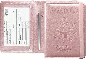 ACdream Porte-passeport et porte-cartes de vaccination en rose