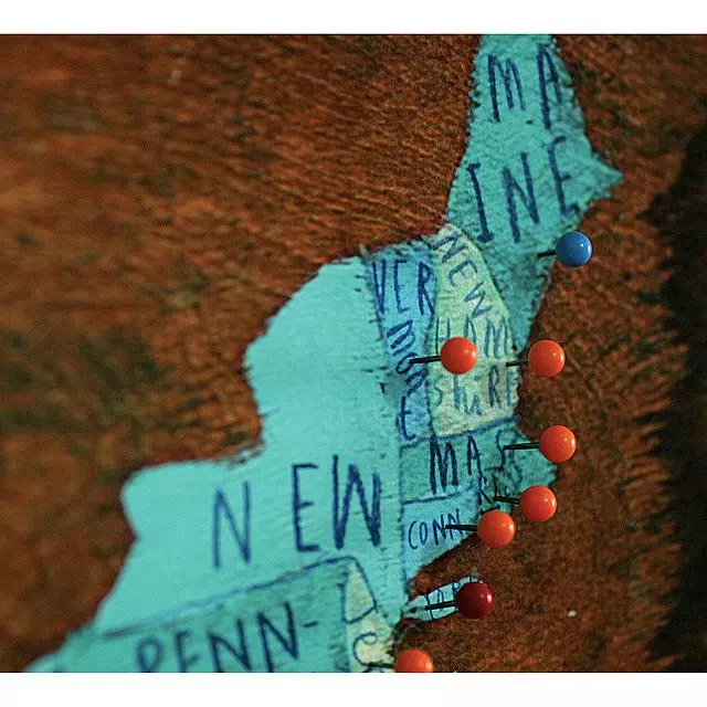 reiskaart track amerika push pins handgemaakt groenblauw hout