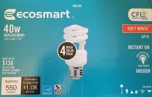 Llambë spirale CFL EcoSmart 40W ekuivalente e bardhë e butë (2700K) (4-paketë)