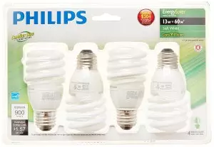 Philips 417071 Energy Saver Compact Fluorescent 13-Watt T2 Mos Dawb Twister Tsev Lub Teeb, 4-pob