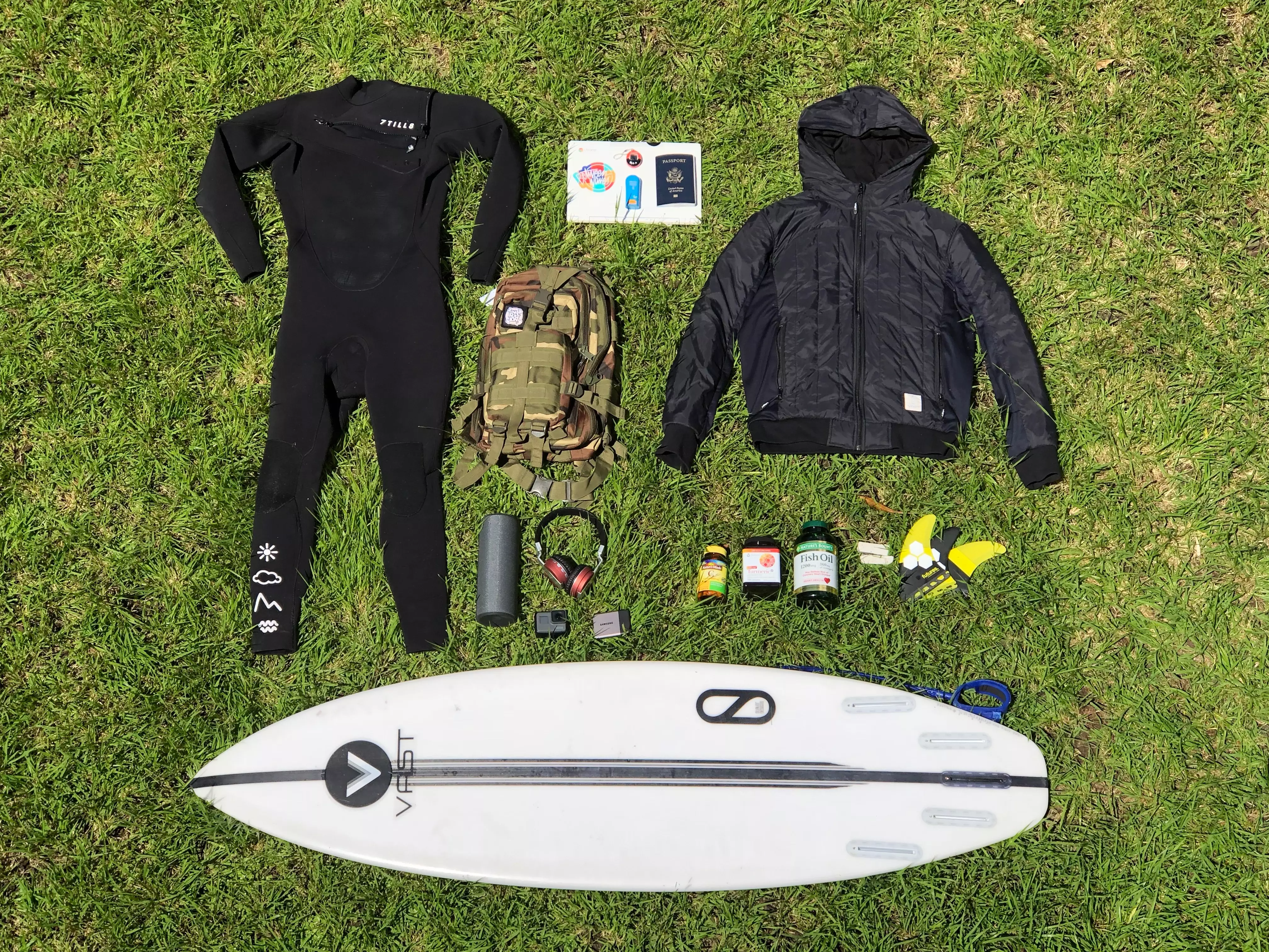 alex pendleton surfer flat lay