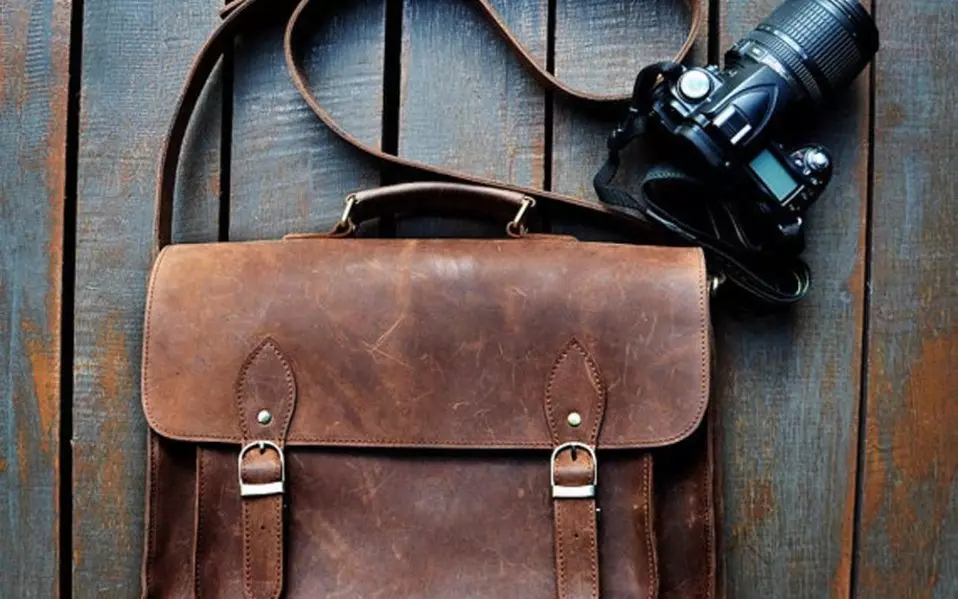 Leren schoudertas in vintage stijl voor