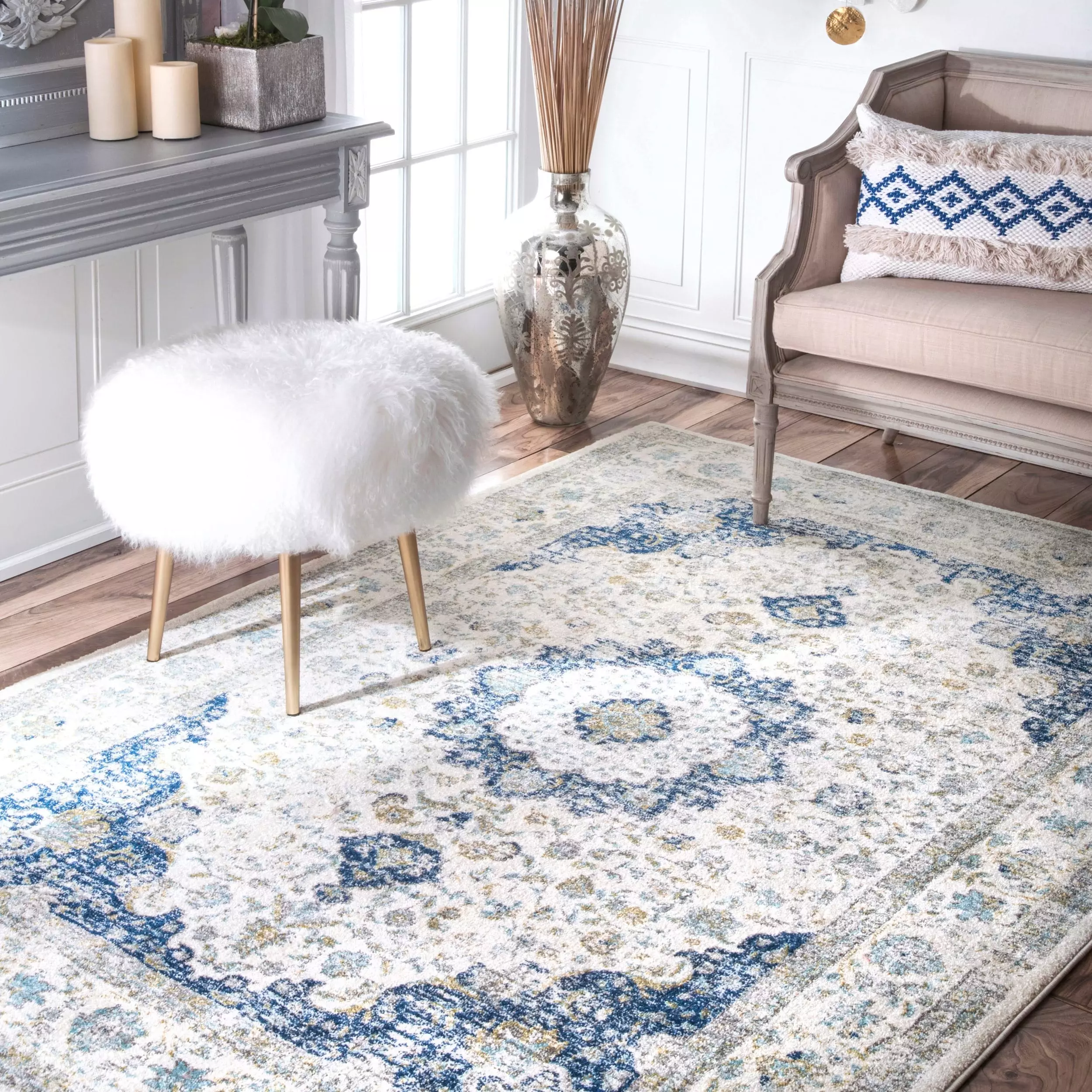 Вінтажні килими, найкращі в перському стилі, у продажу синьо-білі перські nuloom