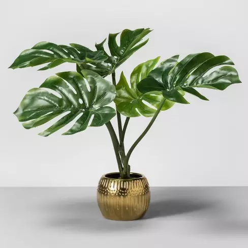 lekwasịrị arịa ụlọ ọkacha mmasị n'ụlọ ihe ndozi mkpokọta opalhouse artificial palm plant in gold pot base leaf