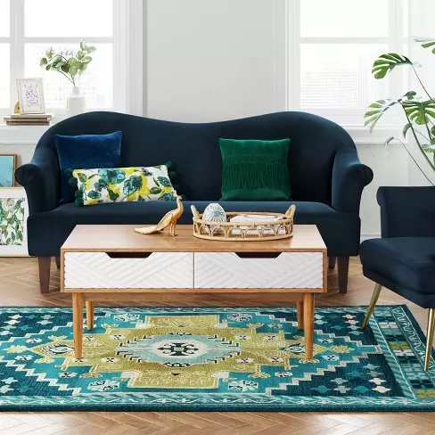 opalhouse teal blue persian wool rug
