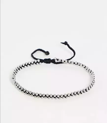 ASOS Design - Bracelet de cheville en cordon avec perles argentées