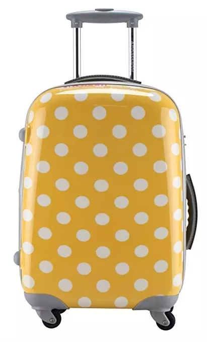lyse bagage hvordan man aldrig mister kuffert gule polkaprikker hardside spinner rullende