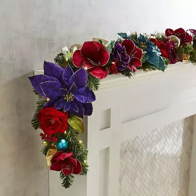 Pre_Lit_Glistening Gardens Faux Floral Garland