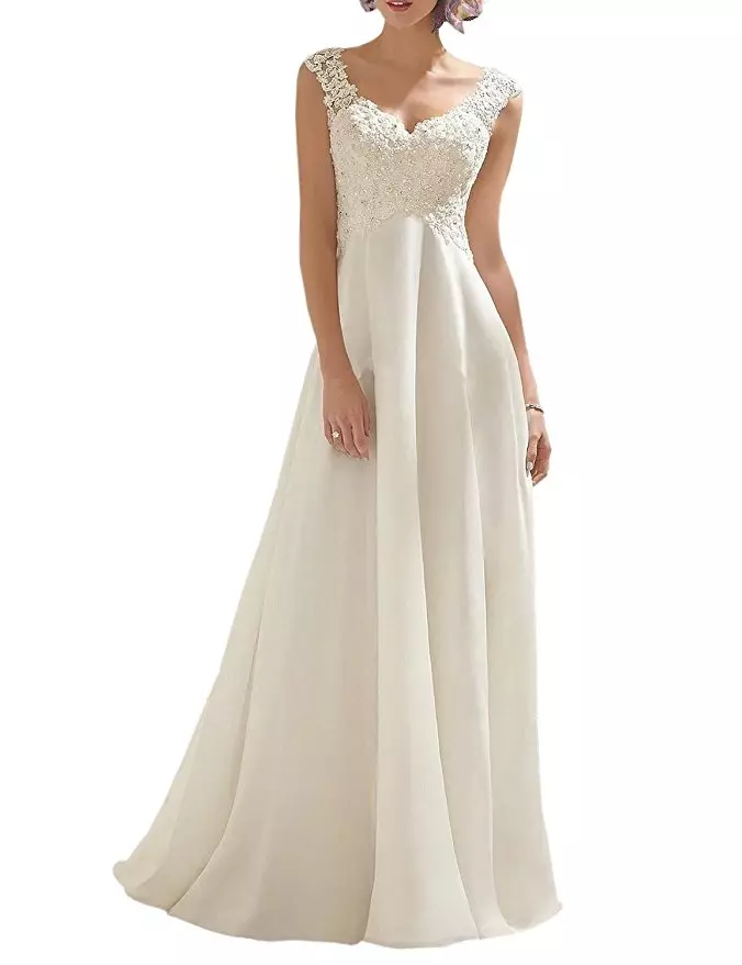 便宜的婚紗禮服最好的新娘禮服亞馬遜低於 200 美元雙 V 領 A 字