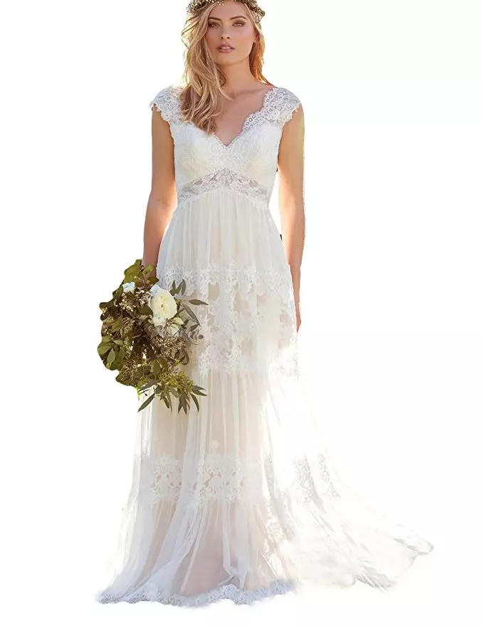 200 美元以下的波西米亞花邊廉價婚紗亞馬遜最佳新娘禮服