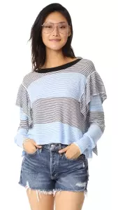 Aura Striped Ruffle Sweater dening Wildfox