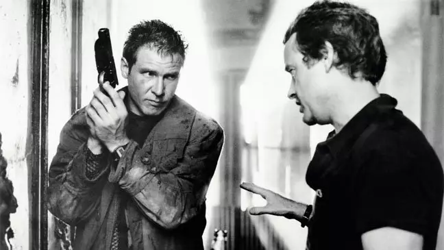 Harrison Ford ja Ridley Scott 1982. aasta Blade Runneri võtetel