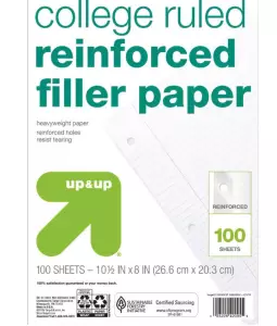 100ct College Ruled Reinforced Filler Paper
