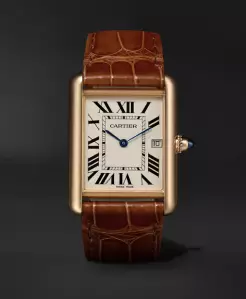 cartier tank jam tangan kulit coklat emas