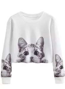 Cat Print Pullover Crop Top ដោយ Lukycild