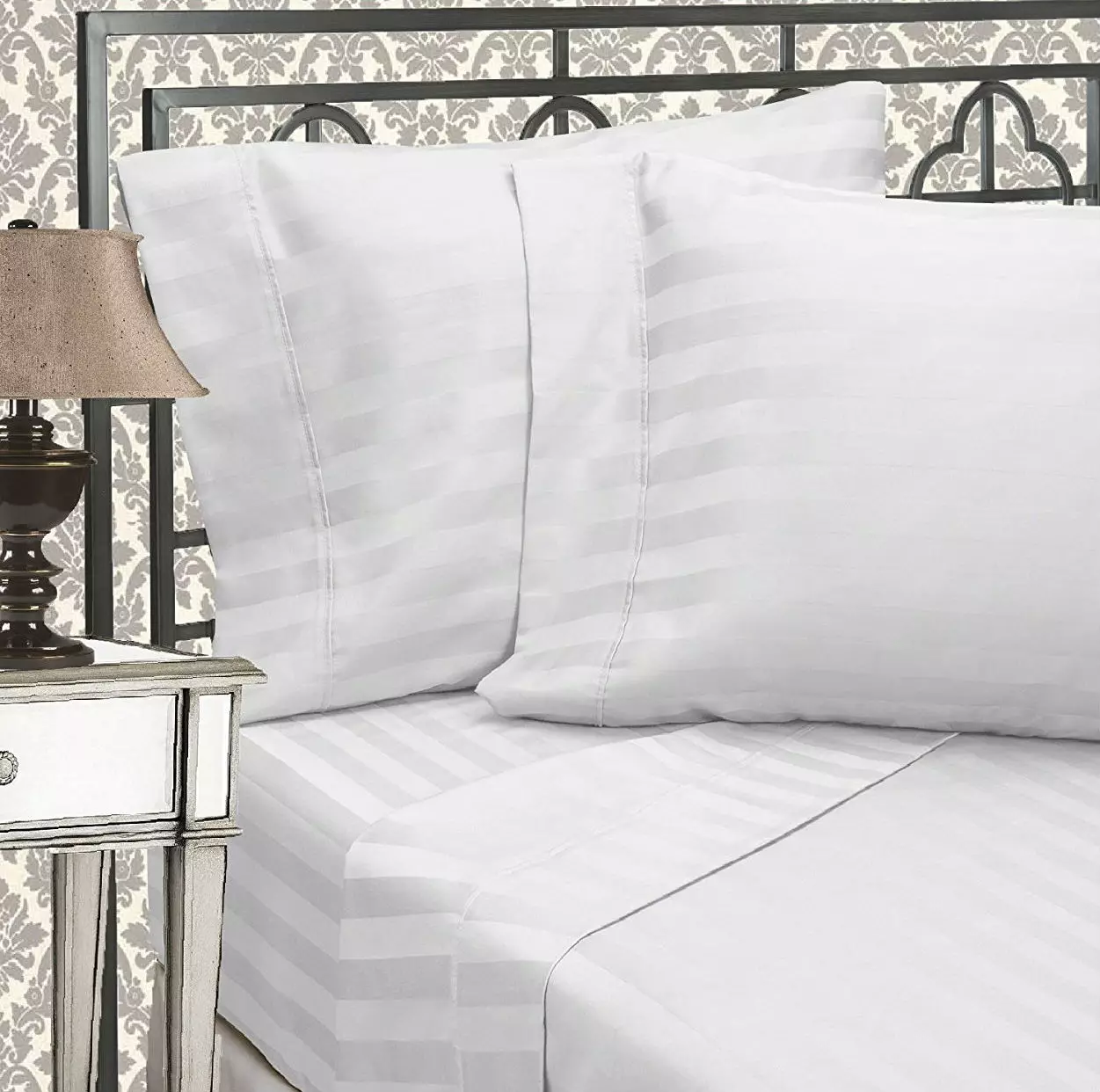 Elegant Comfort 6-Piece Damask Stripe Bed Sheet Set