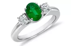 Prsten sa smaragdom i dijamantom od 18k bijelog zlata