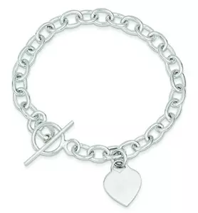 Shop4Silver Sterling Silver Dangling Heart Charm Bracelet