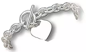 West Coast Jewelry 925 Sterling Silver 7.5 Inch Toggle Bracelet na may Small Heart Tag