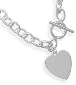 AzureBella Alahas Heart Tag Charm Bracelet Toggle Sterling Silver