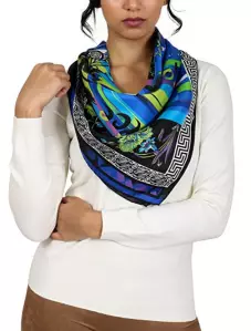 Versace Electric Blue Artist Print Silk Foulard Scarf