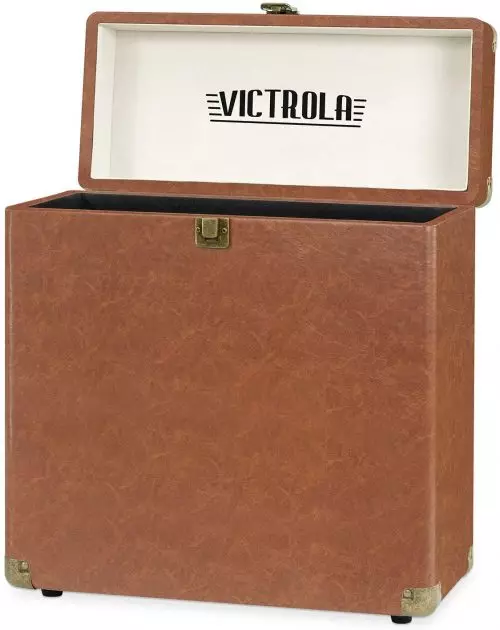 صورة لصندوق تسجيل الفينيل Victrola المفتوح.