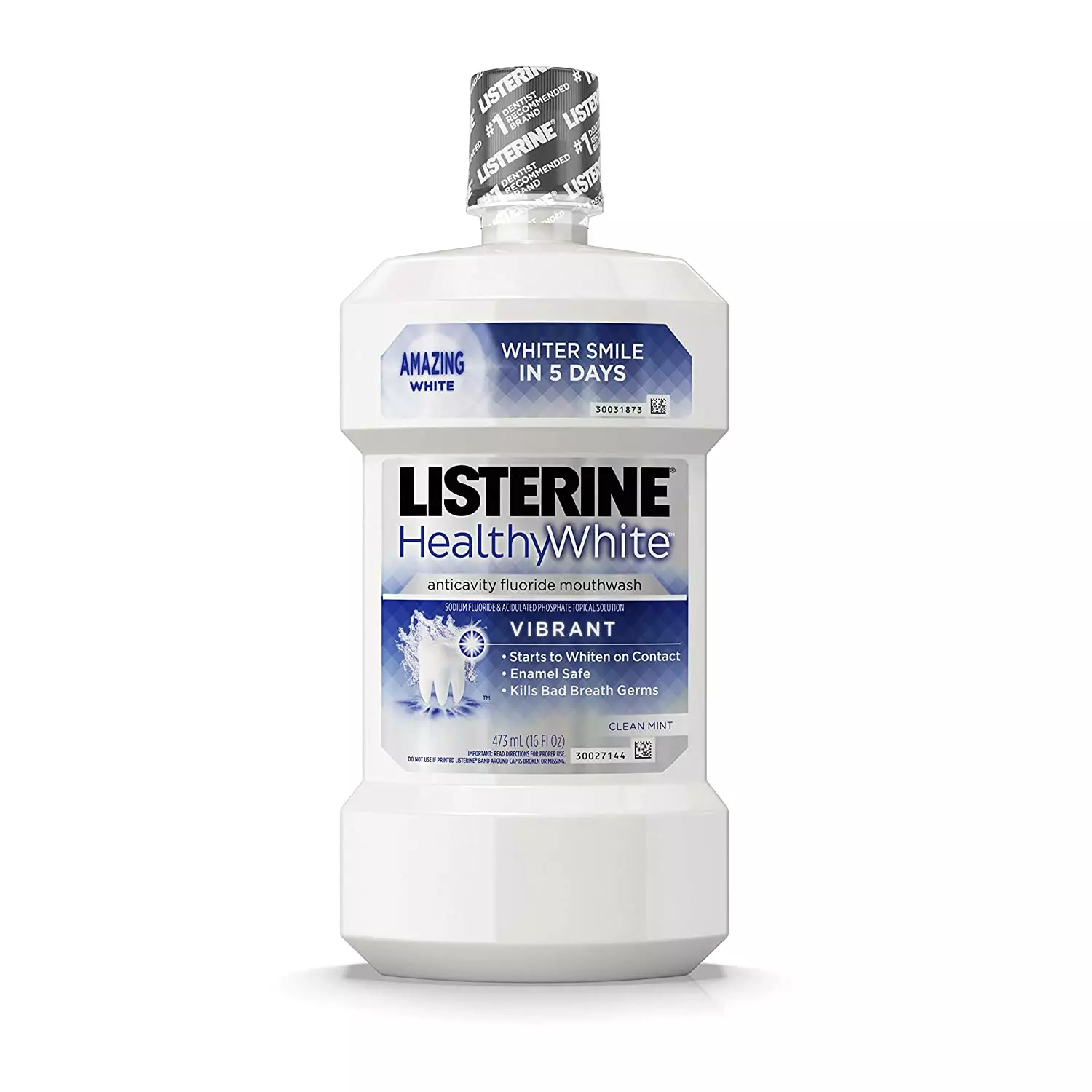 Listerine Healthy White Vibrant Fluoride Mouthwash; labākais balinošais mutes skalošanas līdzeklis