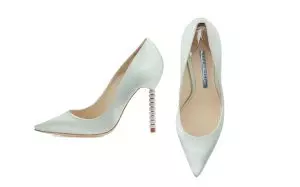 Вясельныя туфлі-лодачкі Sophia Webster Coco Satin Crystal Heel, Ice Blue