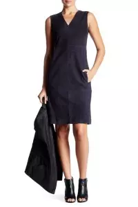 VINCE Goat Leather Suede V-Neck Dress