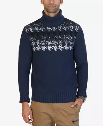 Nautica Nuatica Men's Houndstooth Turtleneck Sweater