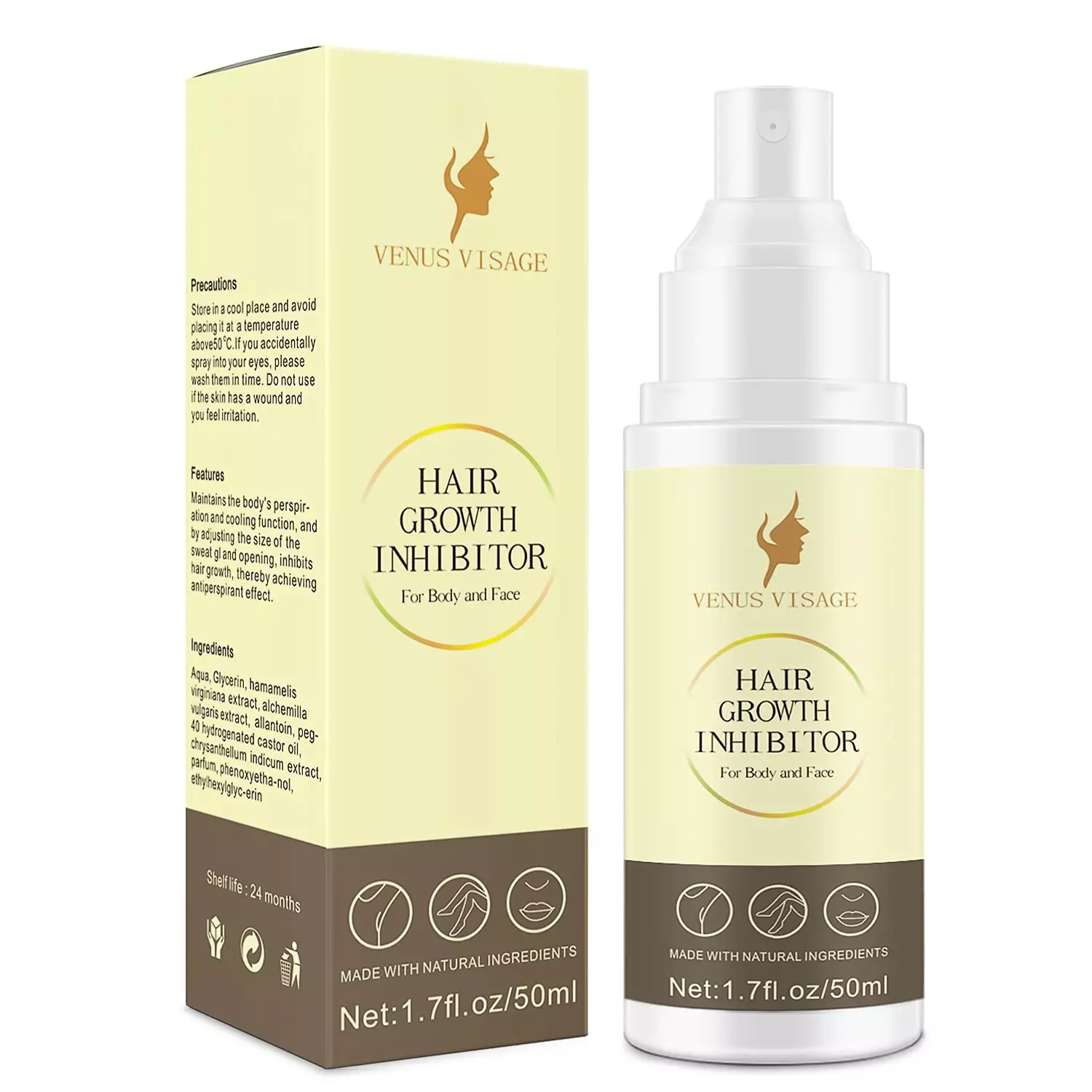Venus Visage Hair Growth Inhibitor Spray; molemo ka ho fetisisa hair growth inhibitor spray