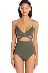Vince Camuto Women's Fiji Solids Wrap One Piece Swimsuit with Removable Soft Cups