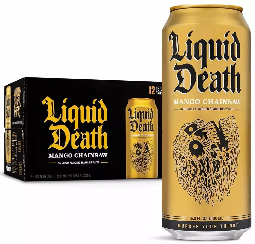 Liquid Death ŝaŭmakvo mango ĉensegilo, likva morto revizio