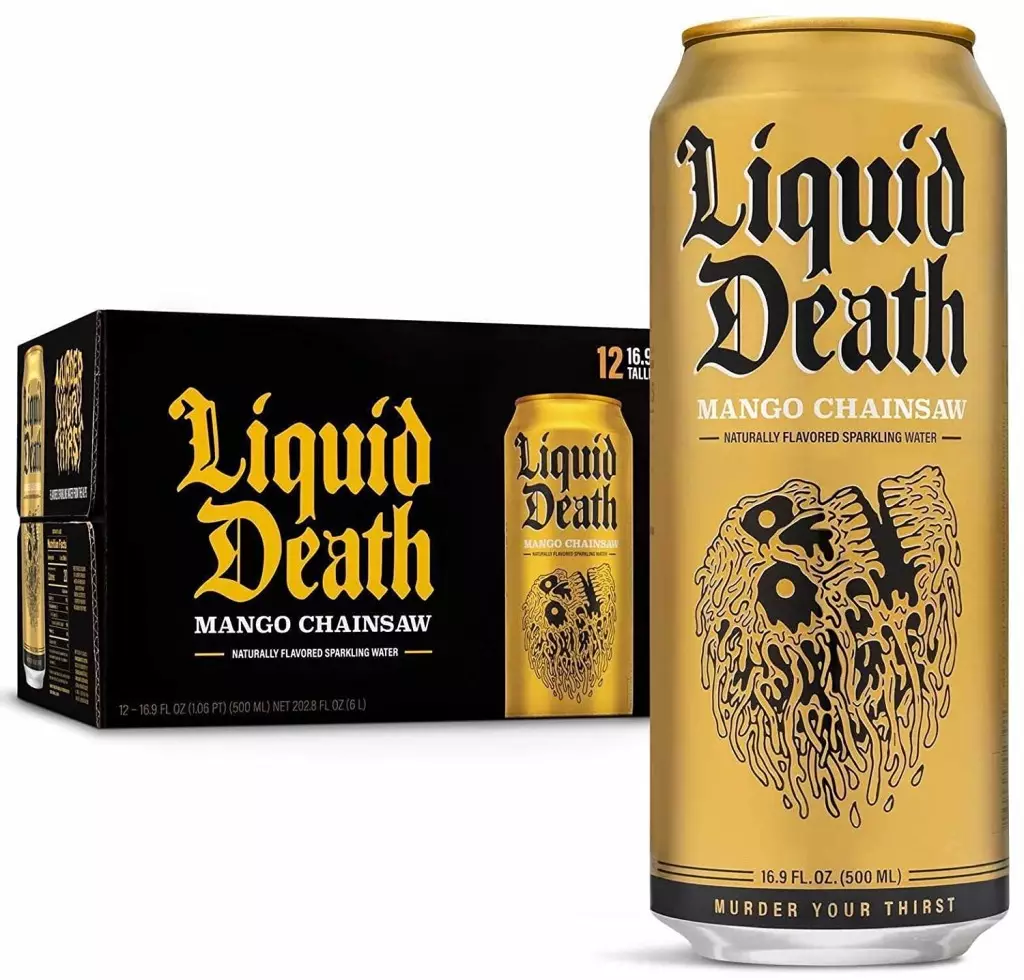 Liquid Death dlo briyan mango tronsoneuz, revizyon lanmò likid