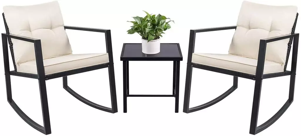 Devoko 3 Piece Rocking Bistro Set Wicker