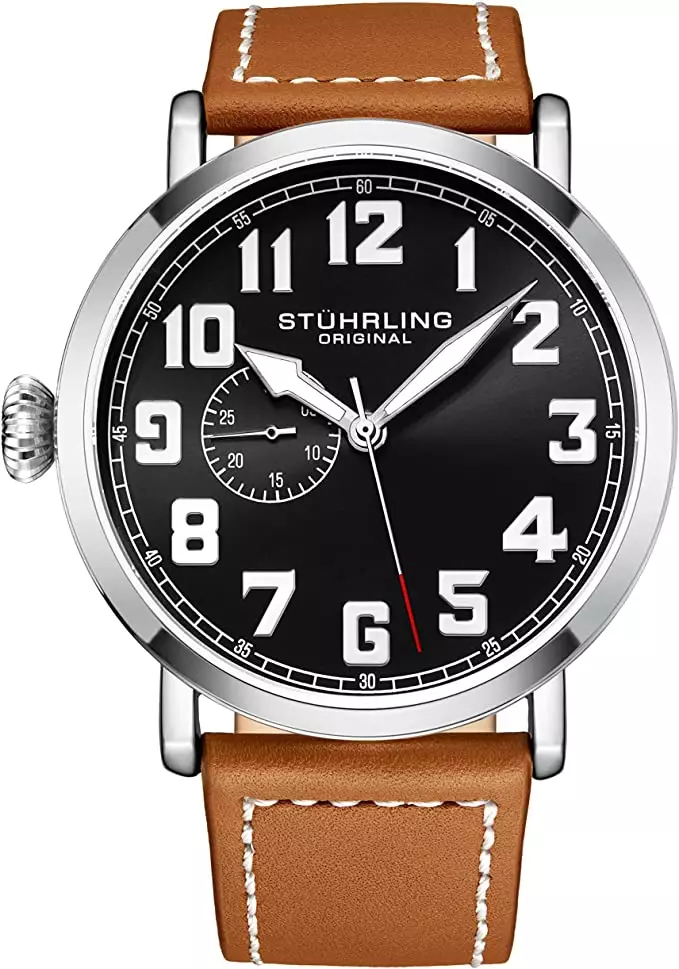 Stuhrling Original Alawọ Aviator Watch