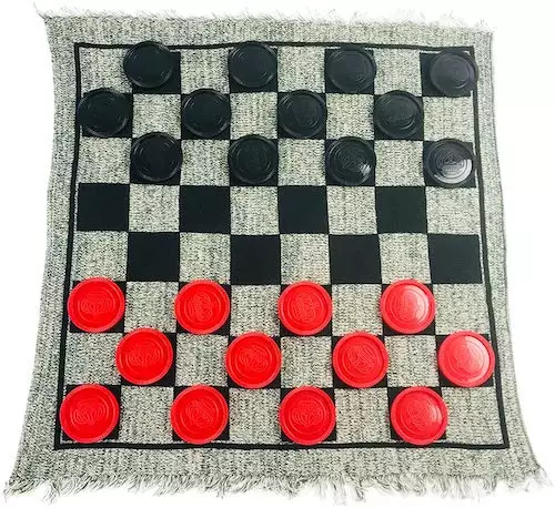 3-i-1 Giant Checkers/Tic Tac Toe-spill med vendbart teppe
