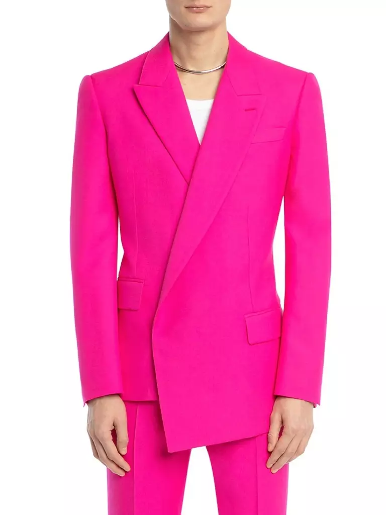 Hot Pink Trend Alexander-McQueen-Asymmetric-Double-Beasted-Blazer