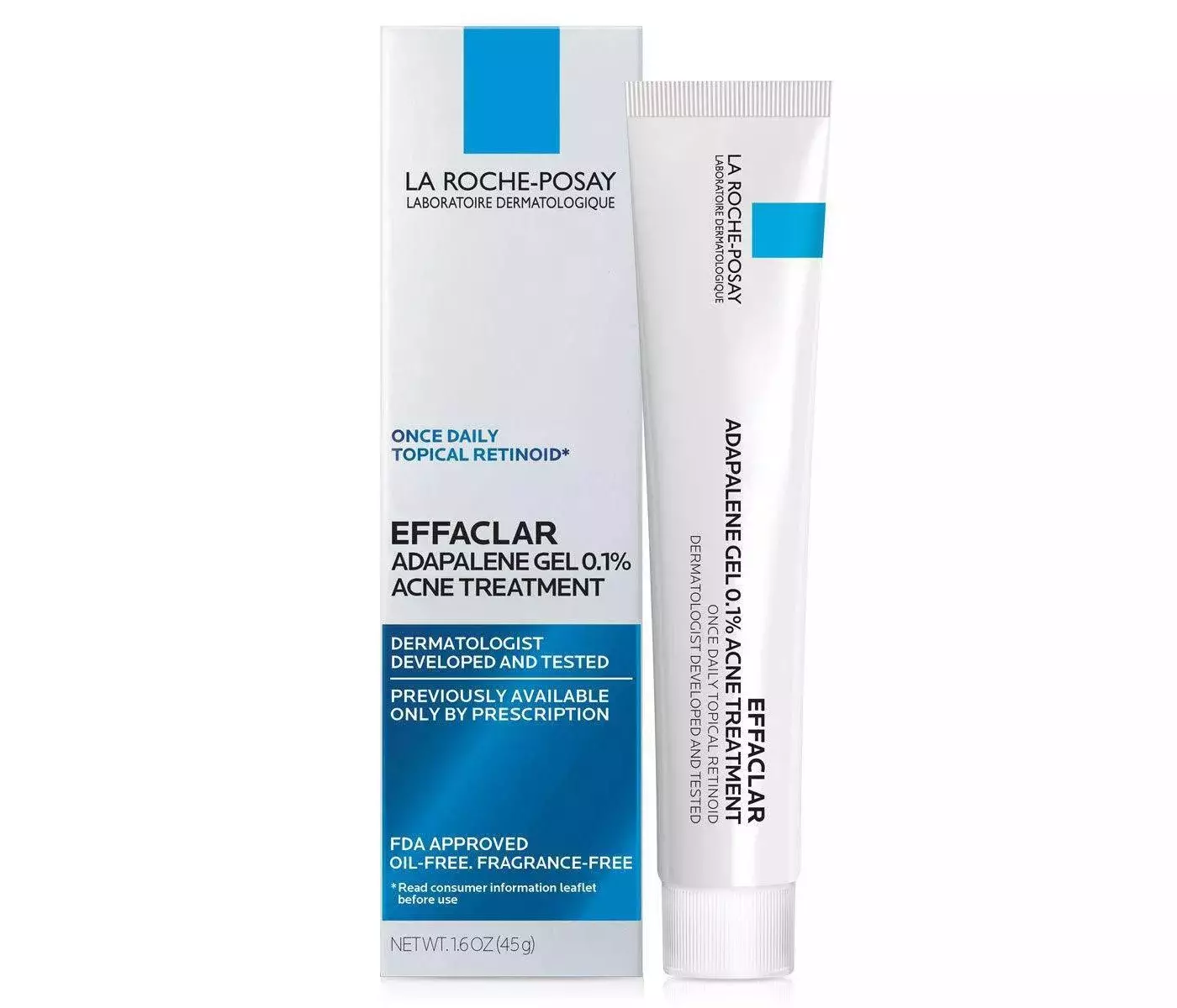 La Roche-Posay Effaclar Adapalene Gel 0.1% Daaweynta Finanka Madow ee Retinoid; daaweynta retinol ee ugu fiican ee ka saarida madaxa madow