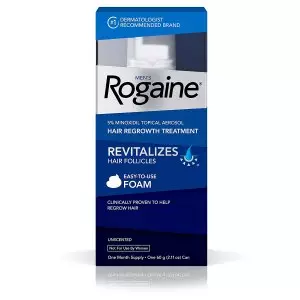 Boîte bleue de shampooing Rogaine