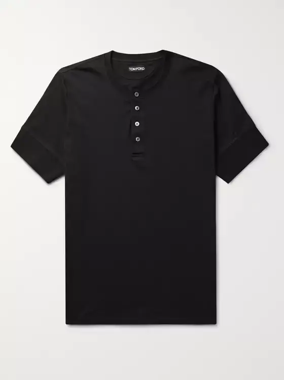 Tom Ford Slim-Fit Cotton-Jersey Henley-T-ĉemizo