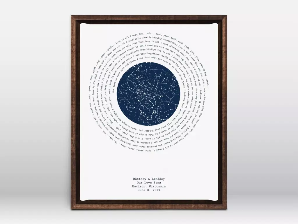 An Chéad Rince Song Lyric Print, bronntanais bainise uathúla